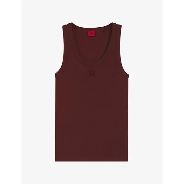 Hugo Brand-embroidered Ribbed Cotton-blend Vest Top - Brown Overflow