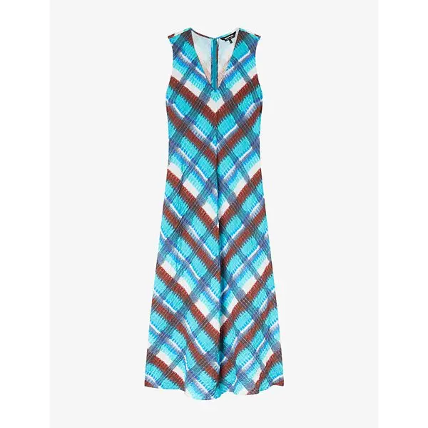 Whistles Checked V-neck Cotton Midi Dress - Multi-coloured