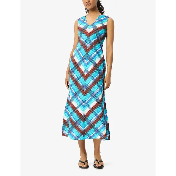 Whistles Checked V-neck Cotton Midi Dress