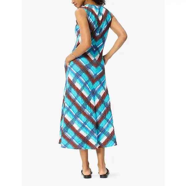 Whistles Checked V-neck Cotton Midi Dress