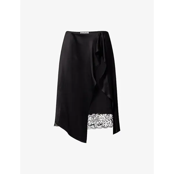 Acne Studios Inouka Layered Satin Midi Skirt - Black