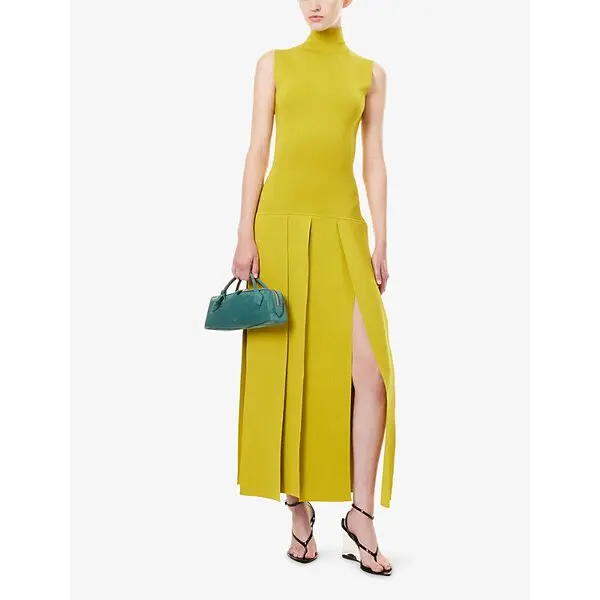 Alaïa Cut-out Pleated Stretch-knit Maxi Dress