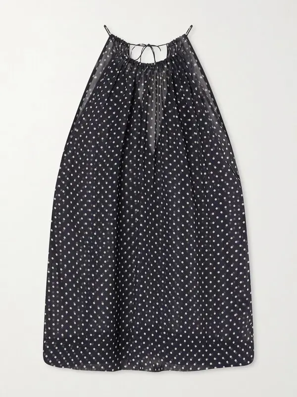 NILI LOTAN Nikki Halterneck Polka-dot Silk Tank - Black
