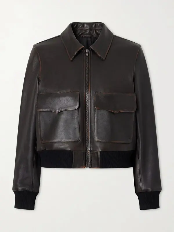 NILI LOTAN Redley Leather Bomber Jacket - Black
