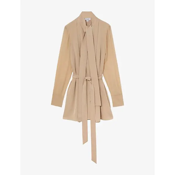 REISS Iman Tie-neck Woven Mini Dress