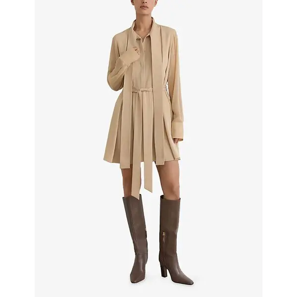REISS Iman Tie-neck Woven Mini Dress