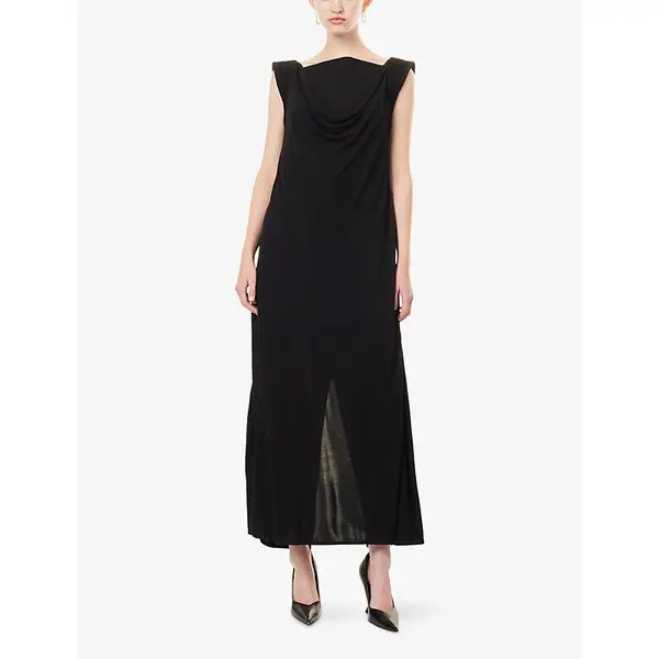 Bottega Veneta Draped Jersey Maxi Dress - Double Black