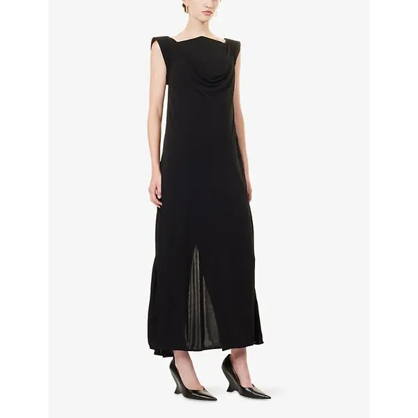 Bottega Veneta Draped Jersey Maxi Dress - Double Black