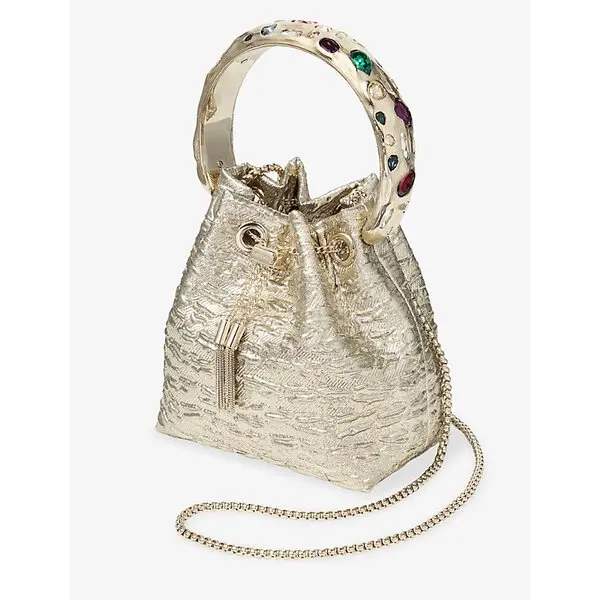 JIMMY CHOO Bon Bon Textured Metallic Woven Bucket Bag