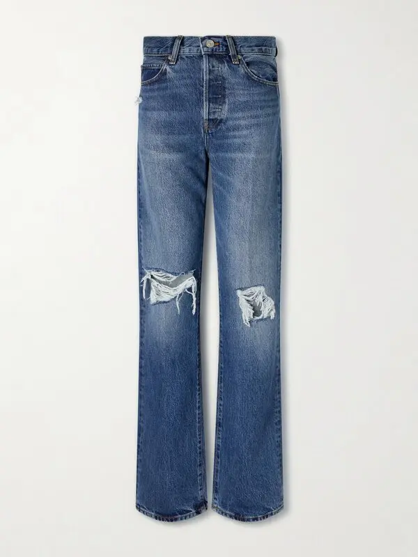 FRAME The Vertical Distressed-detail Straight-leg Jeans - Blue