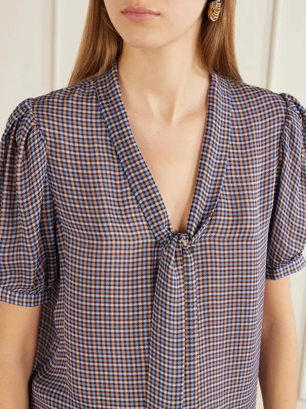 FRAME The Sonnet Checked Silk Blouse