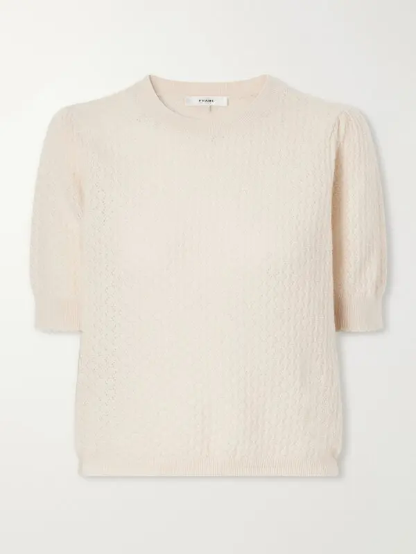 FRAME The Gathered Honeycomb Cashmere Sweater - Neutrals