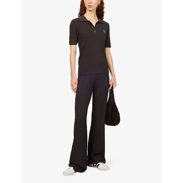 SPORTY & RICH Src-embroidered Ribbed Knitted Trousers