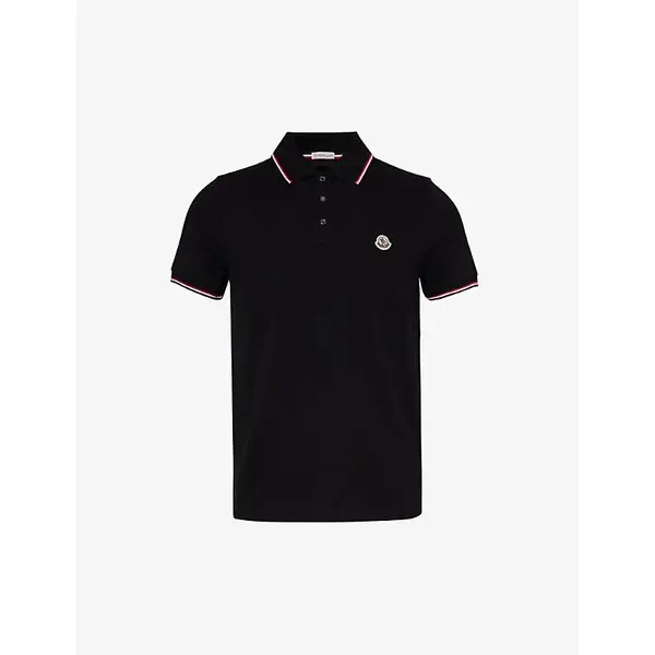 Moncler Brand-patch Split-hem Cotton-piqué Polo Shirt - Black