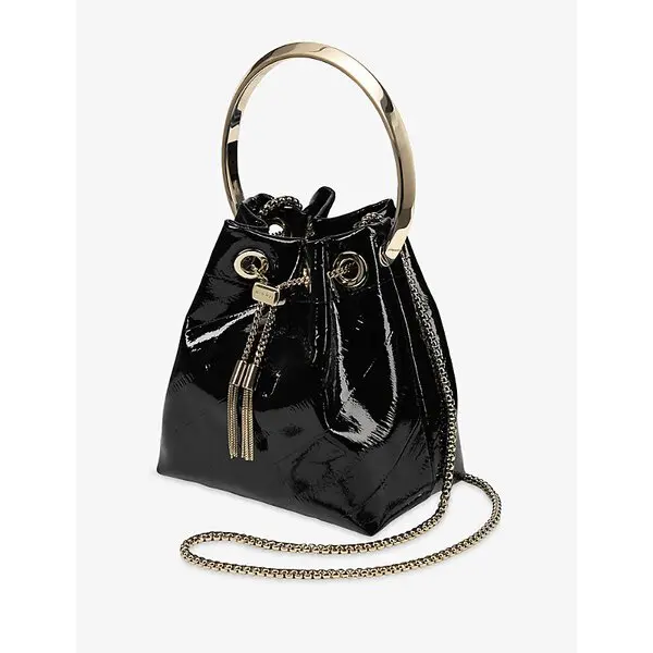 JIMMY CHOO Bon Bon Shiny Biker Leather Bucket Bag