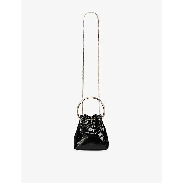 JIMMY CHOO Bon Bon Shiny Biker Leather Bucket Bag