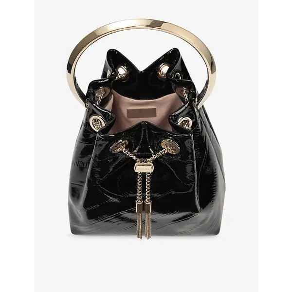 JIMMY CHOO Bon Bon Shiny Biker Leather Bucket Bag