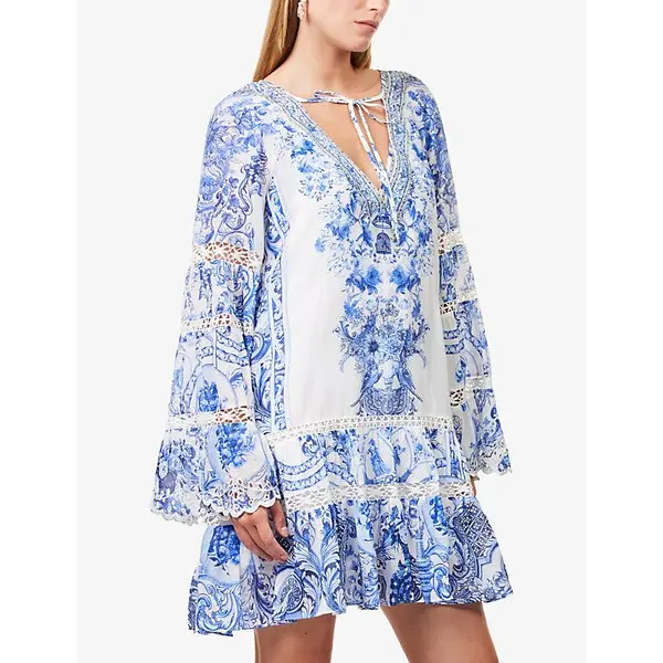 Camilla Ceramic Print Silk And Cotton Mini Dress