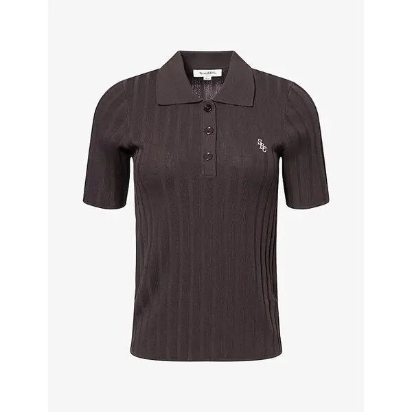 SPORTY & RICH Logo-embroidered Ribbed-knit Polo Shirt - Cioco