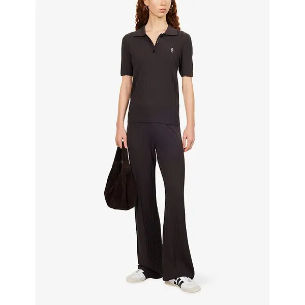SPORTY & RICH Logo-embroidered Ribbed-knit Polo Shirt - Cioco