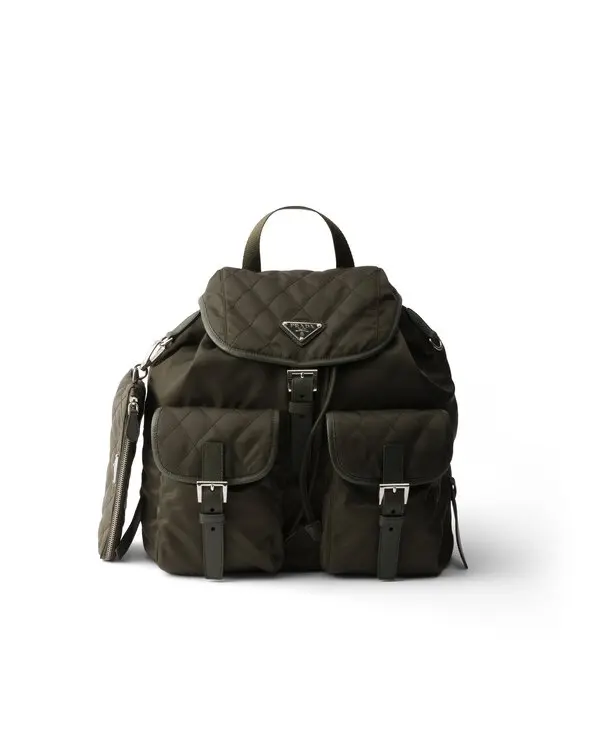 Prada Medium Quilted Re-nylon Backpack With Saffiano Leather Trim - Forest