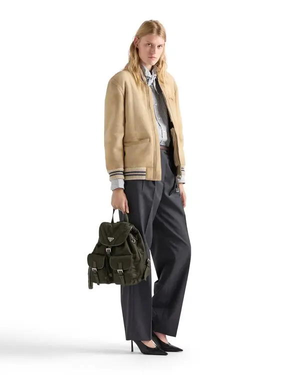Prada Medium Quilted Re-nylon Backpack With Saffiano Leather Trim - Forest