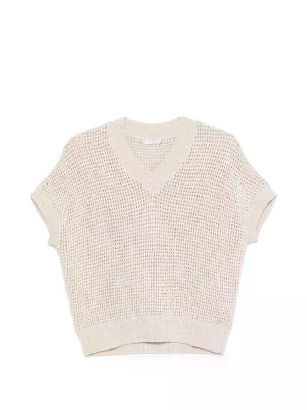 Peserico Sequin-embellished Open-knit Top - Neutrals