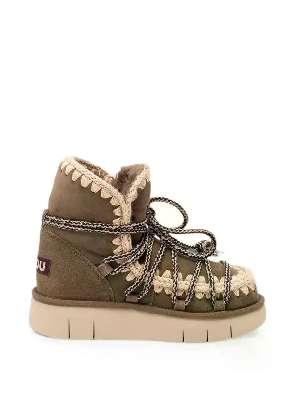 Mou Crochet-trim Lace-up Ankle Boots - Brown