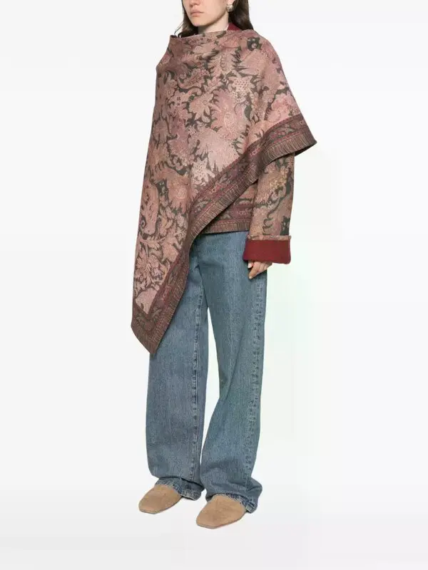 PIERRE-LOUIS MASCIA Floral-print Asymmetric-hem Cape - Brown