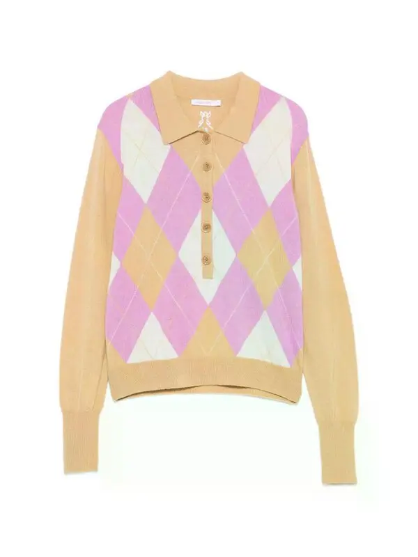 Patrizia Pepe Argyle-pattern Wool Polo-shirt - Neutrals