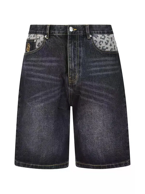 BILLIONAIRE BOYS CLUB Leopard-print Astro Denim Shorts - Black