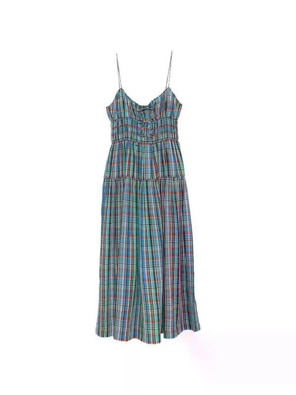 DÔEN Brielle Plaid Shirred Maxi Dress - Blue