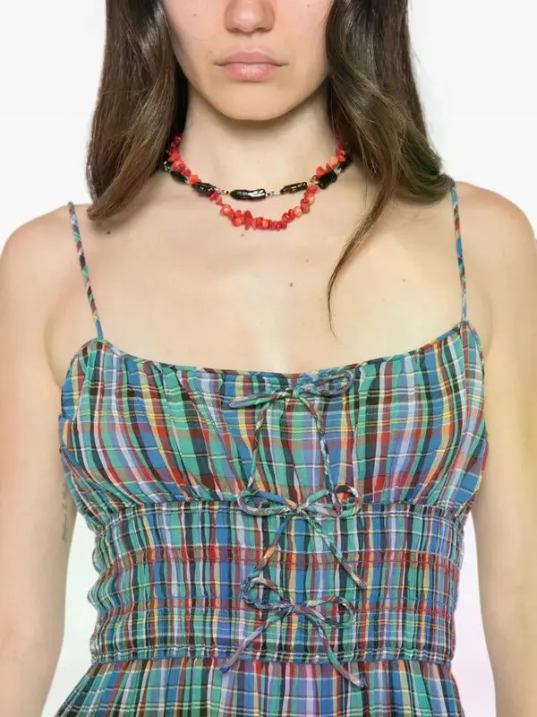 DÔEN Brielle Plaid Shirred Maxi Dress