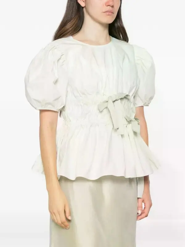 Cecilie Bahnsen Papillon Matelassé Peplum Top - Neutrals