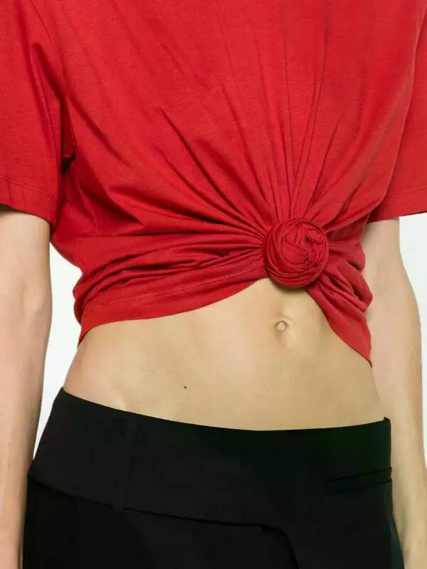 Magda Butrym Cropped T-shirt With Rosette Detail - Red