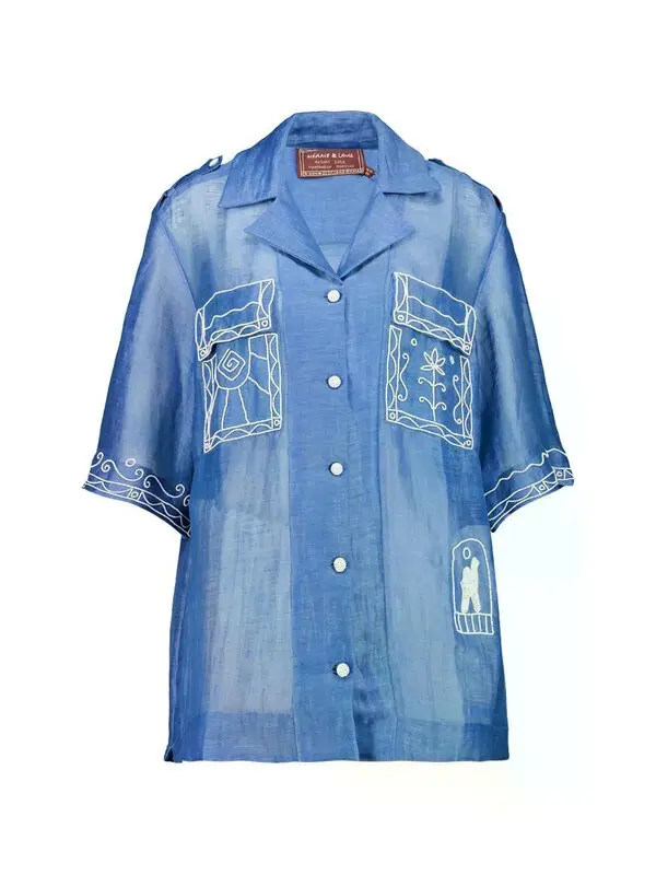 ALEMAIS Yasmeen Embellished Short-sleeve Shirt - Blue