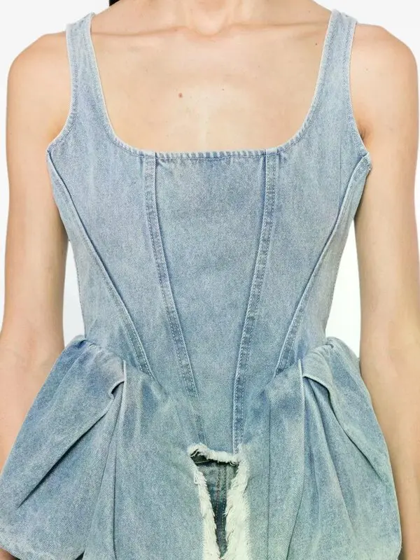 MARQUES' ALMEIDA Denim Corset Top With Peplum Hem