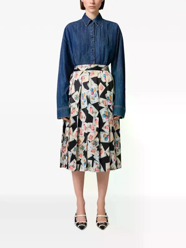 MSGM Playing-card-print Pleated Midi Skirt