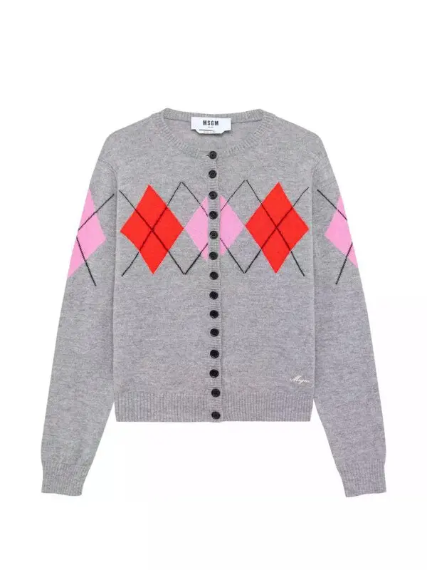 MSGM Argyle-pattern Button-up Cardigan - Grey