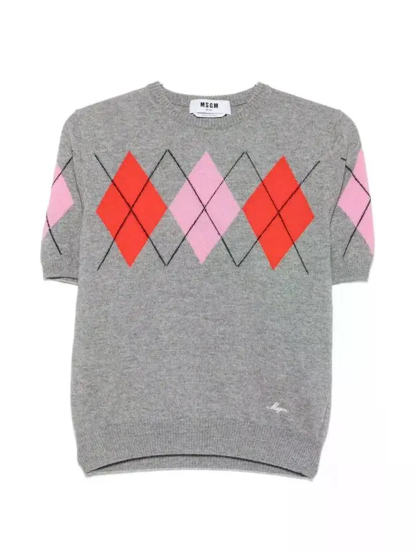 MSGM Argyle-pattern Short-sleeve T-shirt - Grey