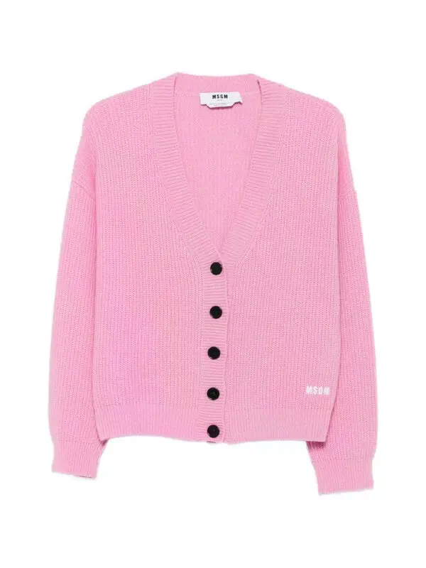MSGM Logo-embroidered Ribbed Cardigan - Pink