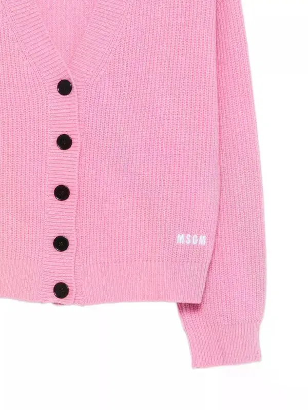 MSGM Ribbed V-neck Cardigan With Embroidered Logo