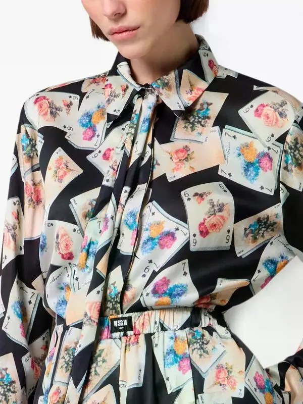 MSGM Playing-card-print Pussy-bow Blouse