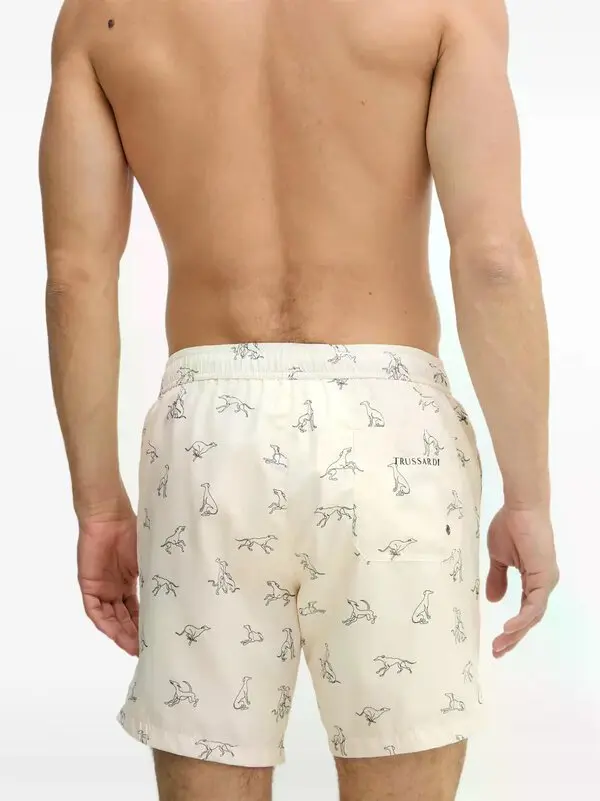 TRUSSARDI Greyhound-print Drawstring Swim Shorts - Neutrals