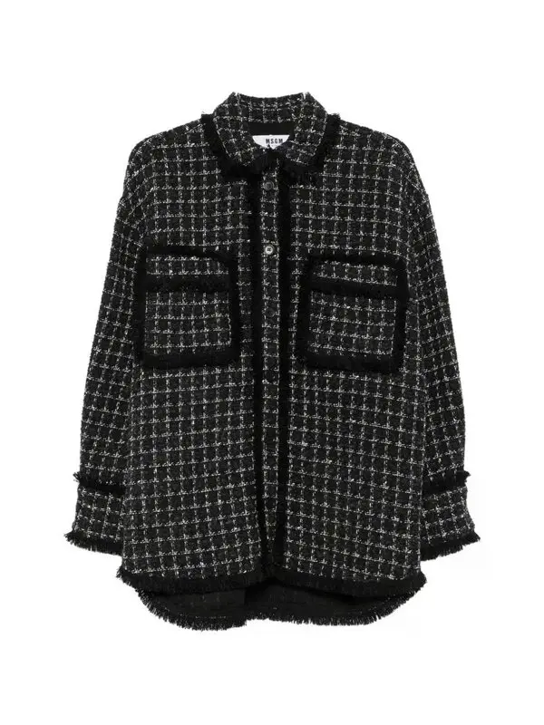 MSGM Bouclé Frayed-edge Shirt - Black