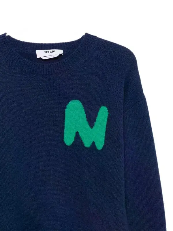 MSGM Intarsia-knit Logo-embroidered Sweater