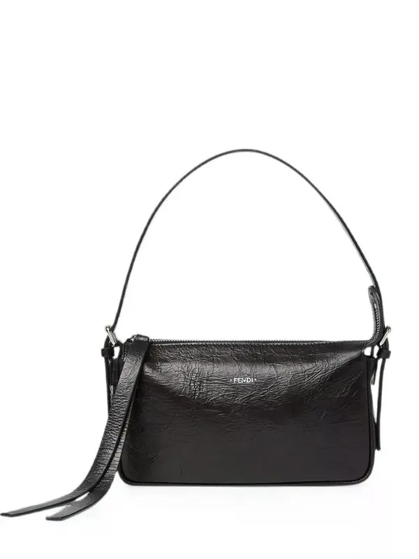 Fendi Small Zip Top Crinkled-leather Shoulder Bag - Black