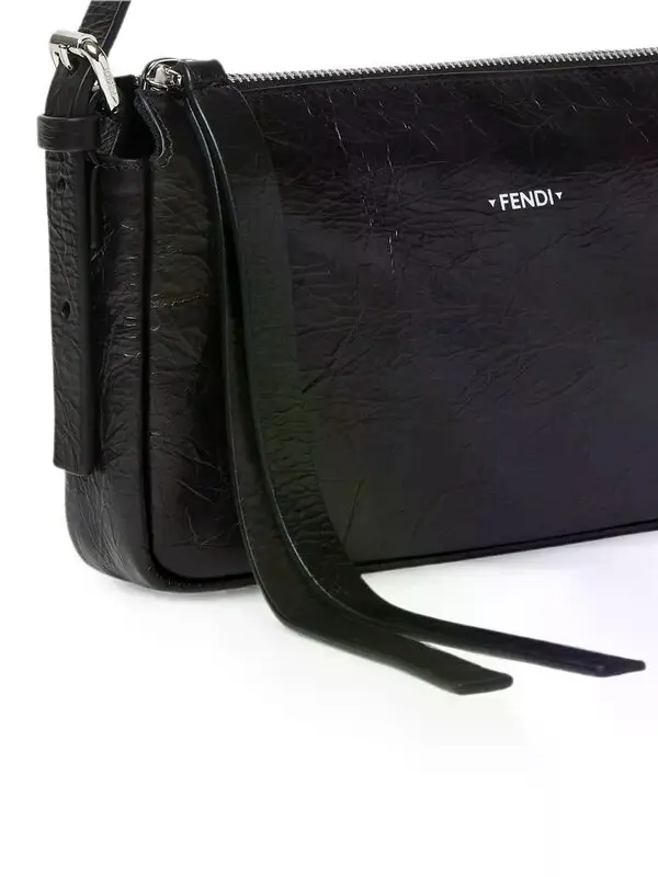Fendi Small Zip Top Crinkled-leather Shoulder Bag - Black