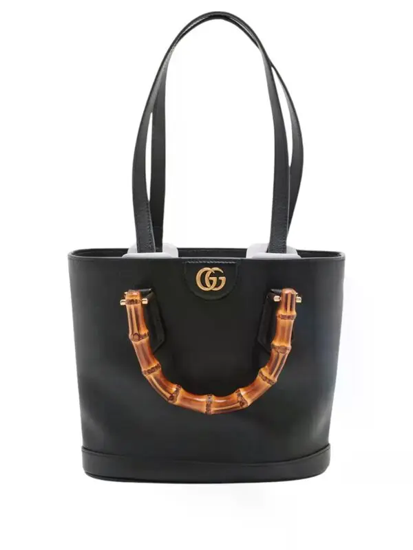 Gucci 2016-2026 Small Calfskin Bamboo Diana Convertible Bucket Bag Satchel - Black
