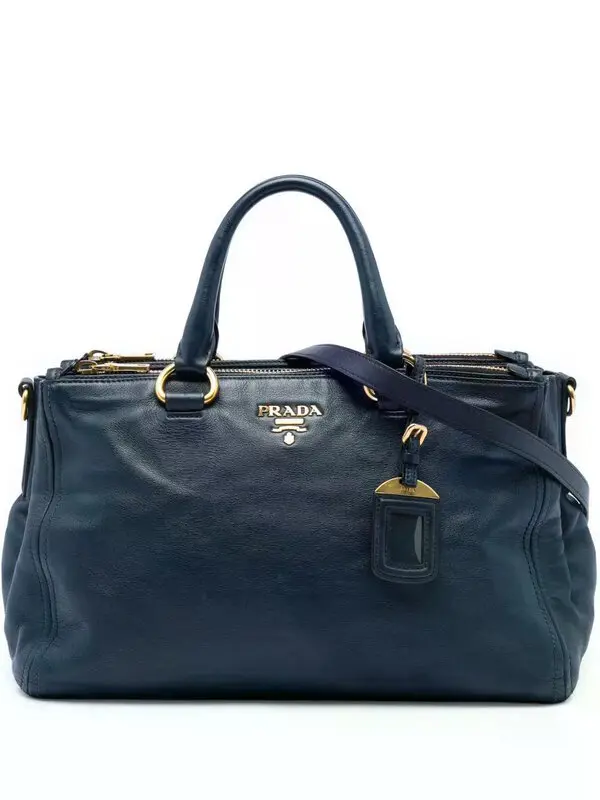Prada Soft Calf Double Zip Convertible Tote Satchel - Blue